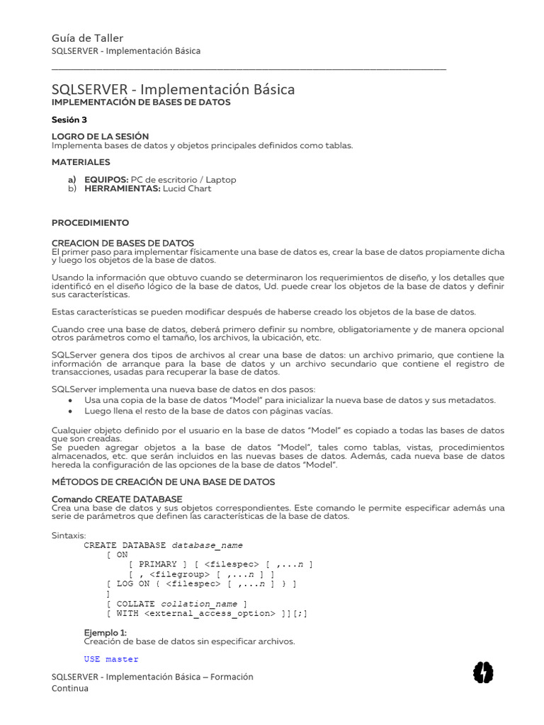 Guía Sesion 03 - Modulo 2 | PDF | Servidor SQL de Microsoft | Bases de datos
