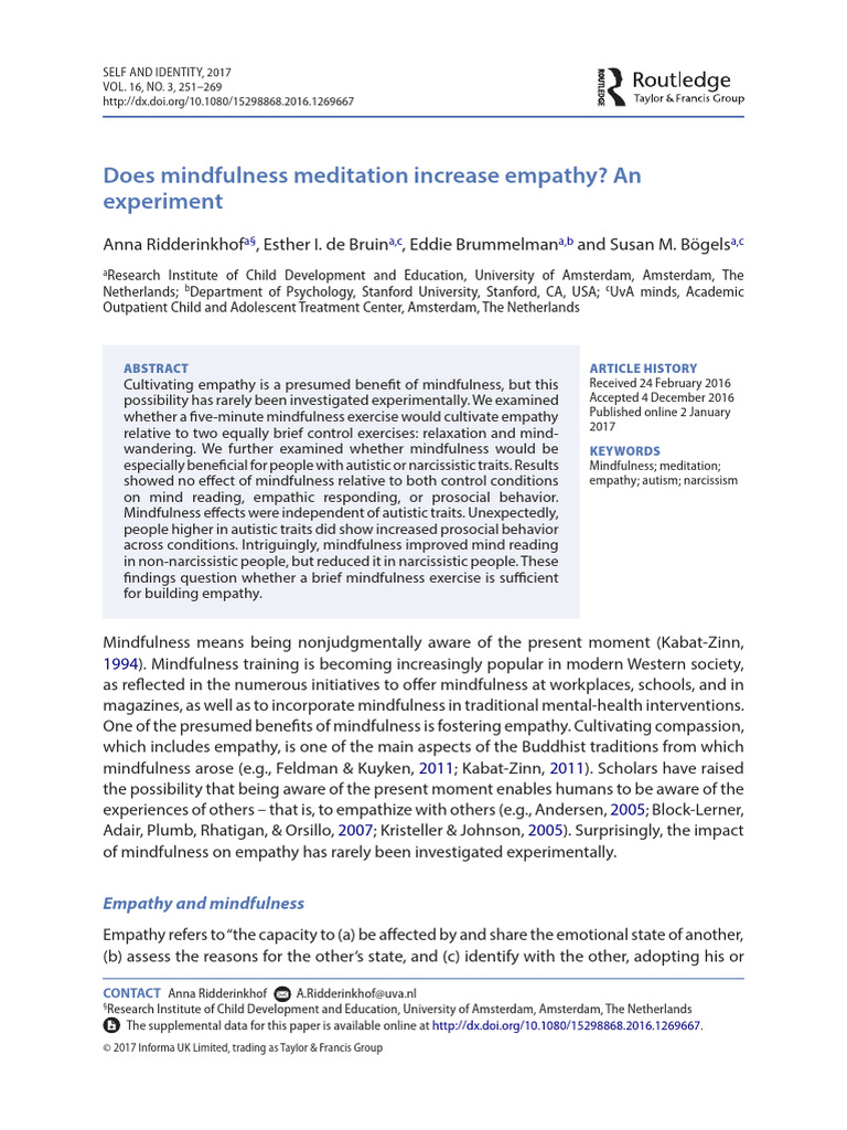Does Mindfulness Meditation Increase Empathy Pdf Empathy Mindfulness