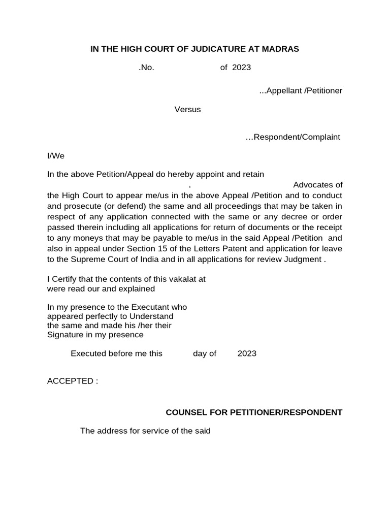 Appellant Side Vakalath - Form A4 | PDF