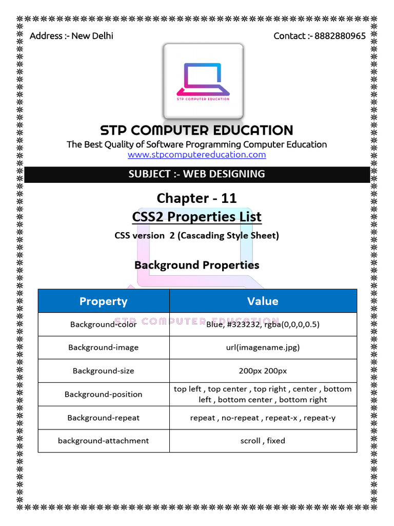 Chapter -11 CSS2 Properties List | PDF | Web Development | Typefaces