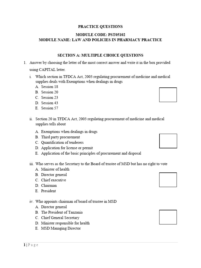 Law & Polices Practice Questions | PDF | Drugs | Pharmacy