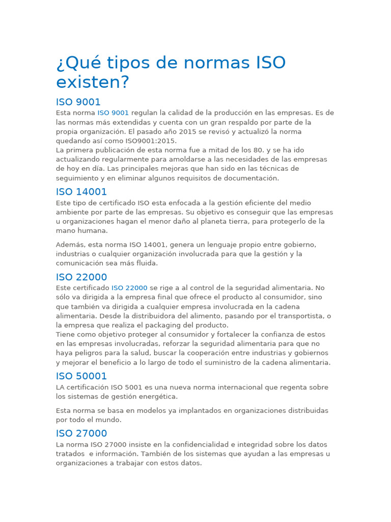 Qué Tipos de Normas ISO Existen | PDF | Calidad (comercial) | Business
