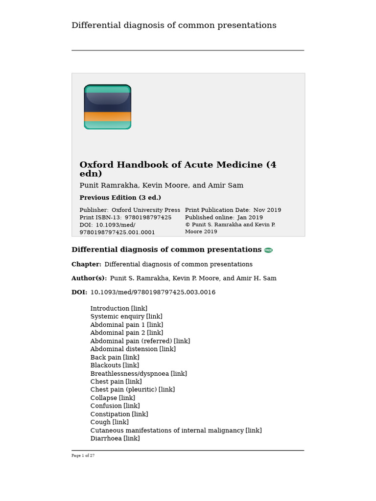 Differential Diagnosis of Common Illnesses | PDF | Respiratory Diseases ...