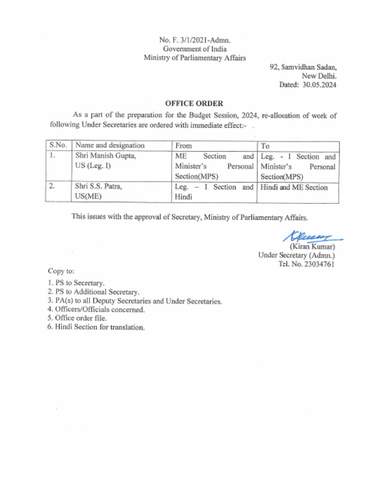 Transfer and Posting Order Dated 30-05-2024 - 0 | PDF