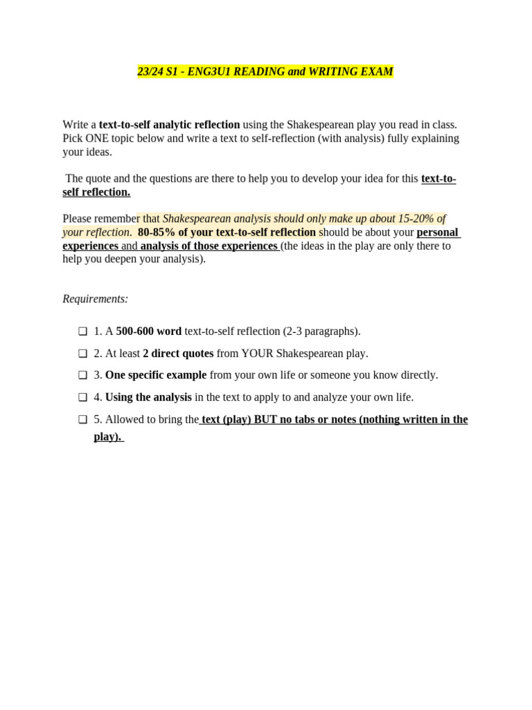 Eng3u1 Reading and Writing Exam First Page Only (1) | PDF Eng3u1 Reading and Writing Exam First Page Only (1) | PDF