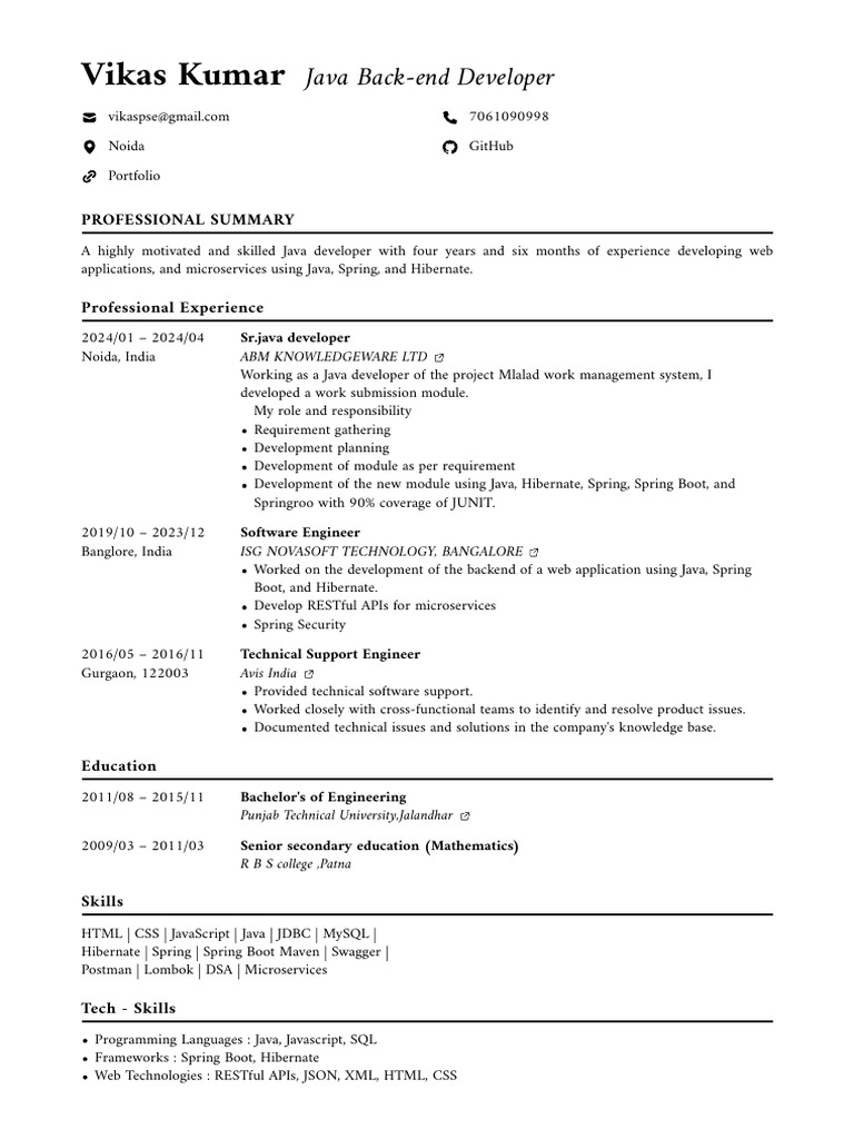 Java Back-end Developer Resume | PDF | Software | Software Development