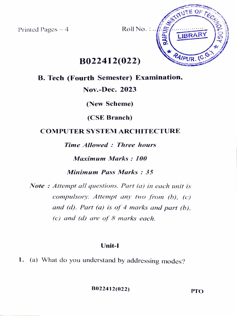 2023 Nov Dec Computer System Architectures (AICTE) | PDF | Input/Output | Parallel Computing