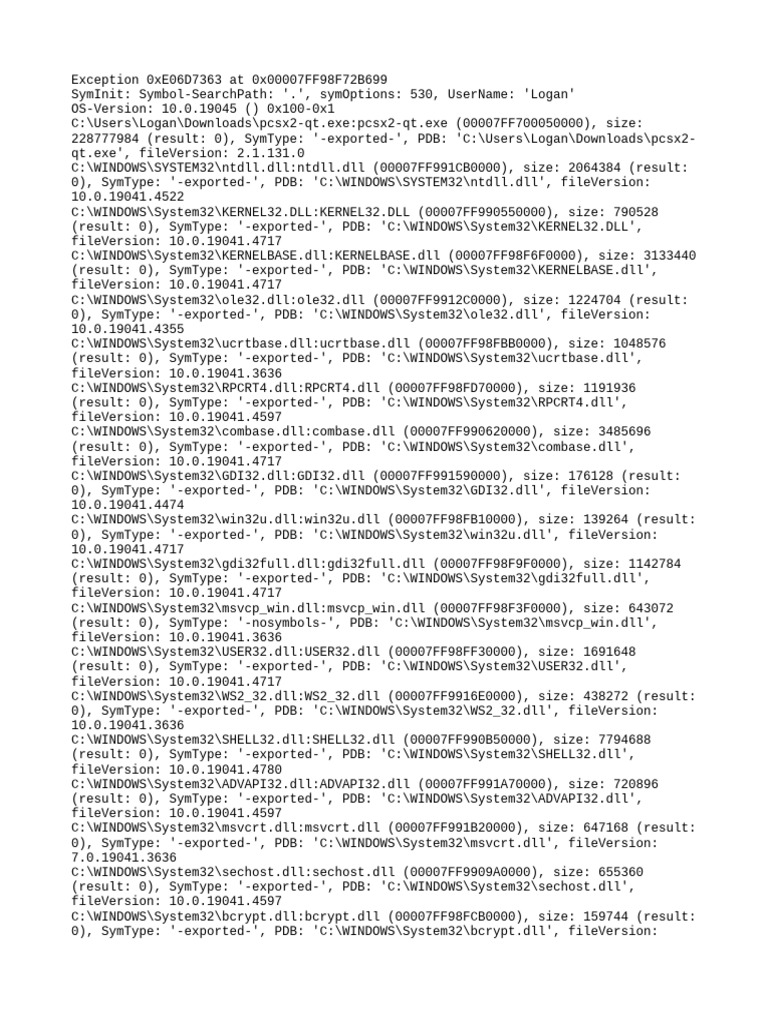 PCSX2 Exception Error Log Analysis | PDF | Computer Engineering | Computer Libraries