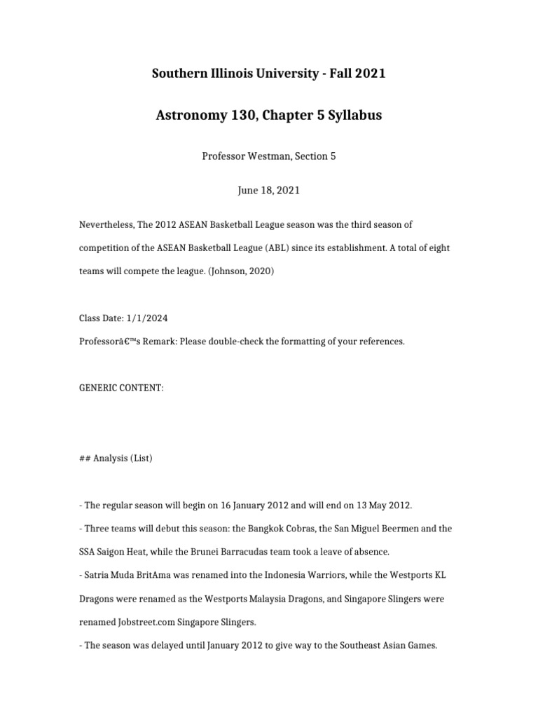 Astronomy 130 Chapter 5 Syllabus | PDF | Sports | Sports Competitions