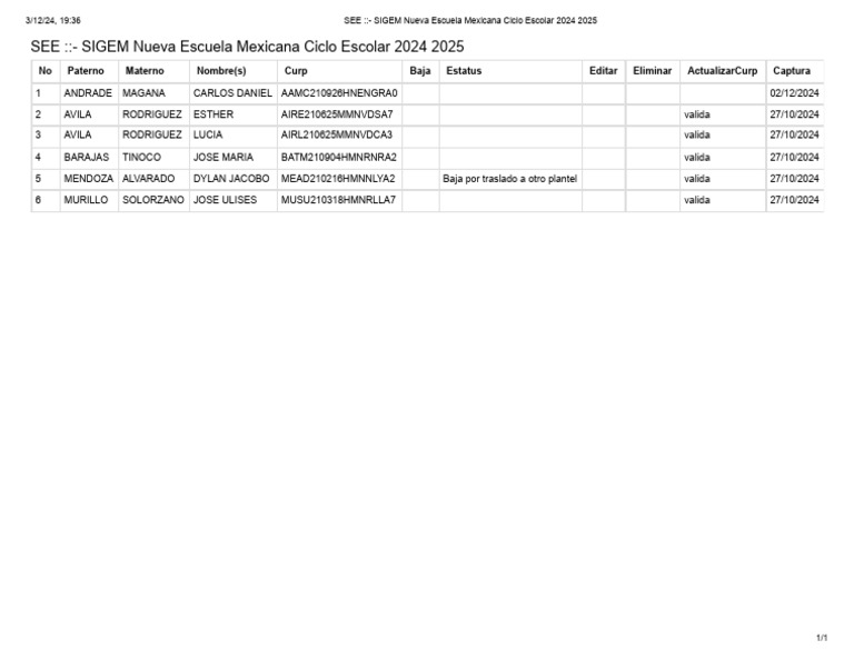 Lista de 1año Primer Corte | PDF