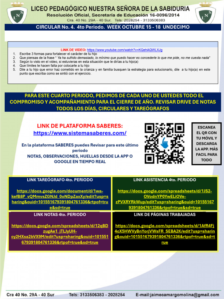 14. CIRCULAR No. 4. 4 Periodo. WEEK OCT 15 - 18. UNDECIMO (2) | PDF