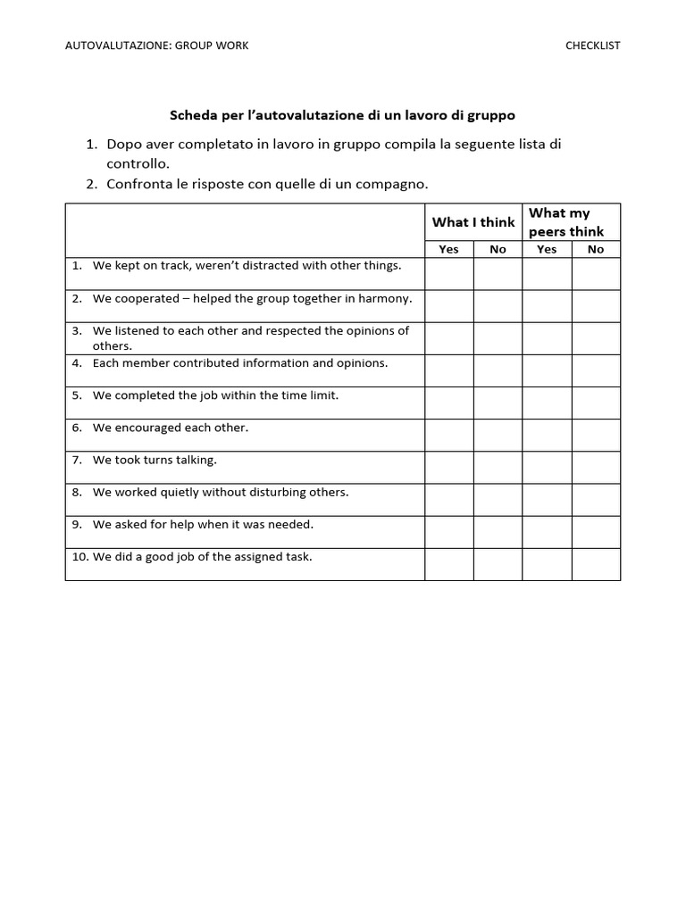 Group Work Checklist | PDF