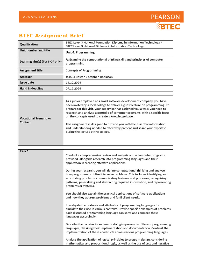 Unit 4 - Assignment Brief A - 24 - 25 | PDF | Computer Programming | Software