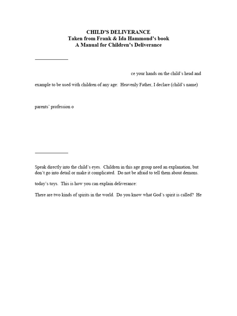 Deliverance For Children | PDF | Deliverance Ministry | Demons