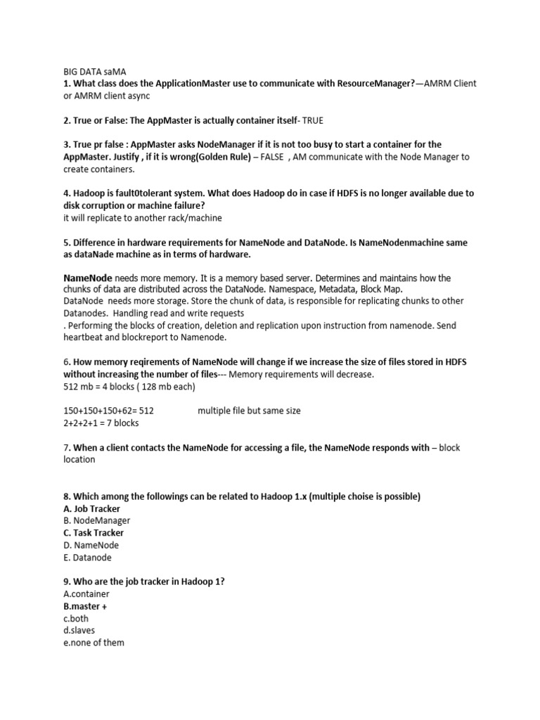Big Data Quiz1.1 | PDF | Apache Hadoop | Map Reduce