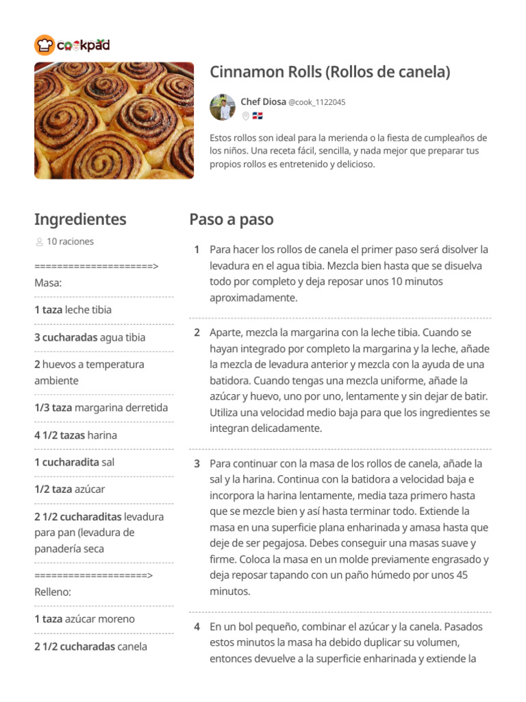 Cinnamon Rolls (Rollos de Canela) Receta de Chef Diosa - Cookpad | PDF ...
