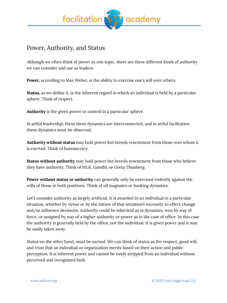 Power, Authority, and Status | PDF | Leadership | Psychology