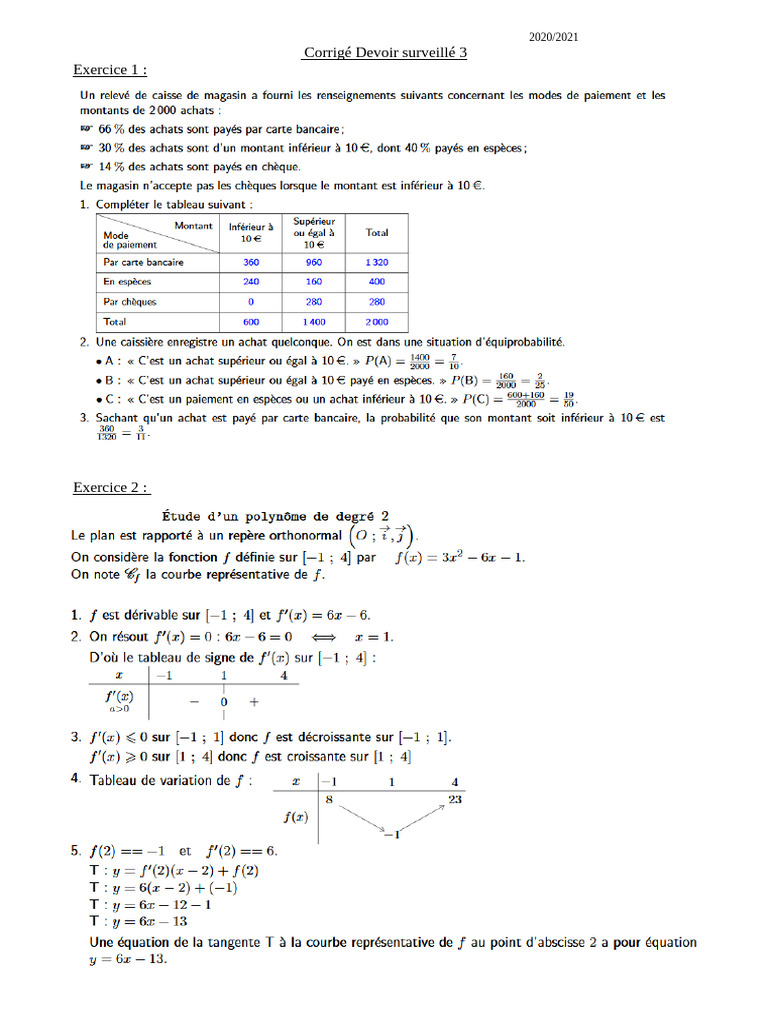 Corrigé Devoir 3 | PDF