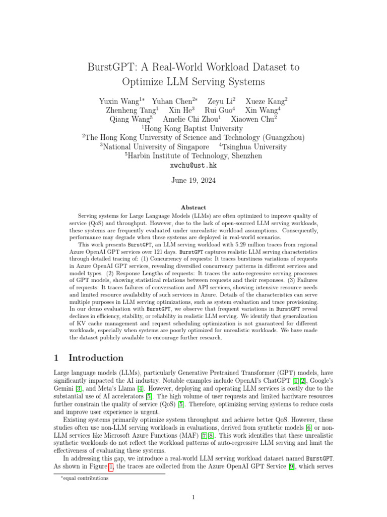 BurstGPT: A Real-World Workload Dataset To Optimize LLM Serving Systems | PDF | Computing