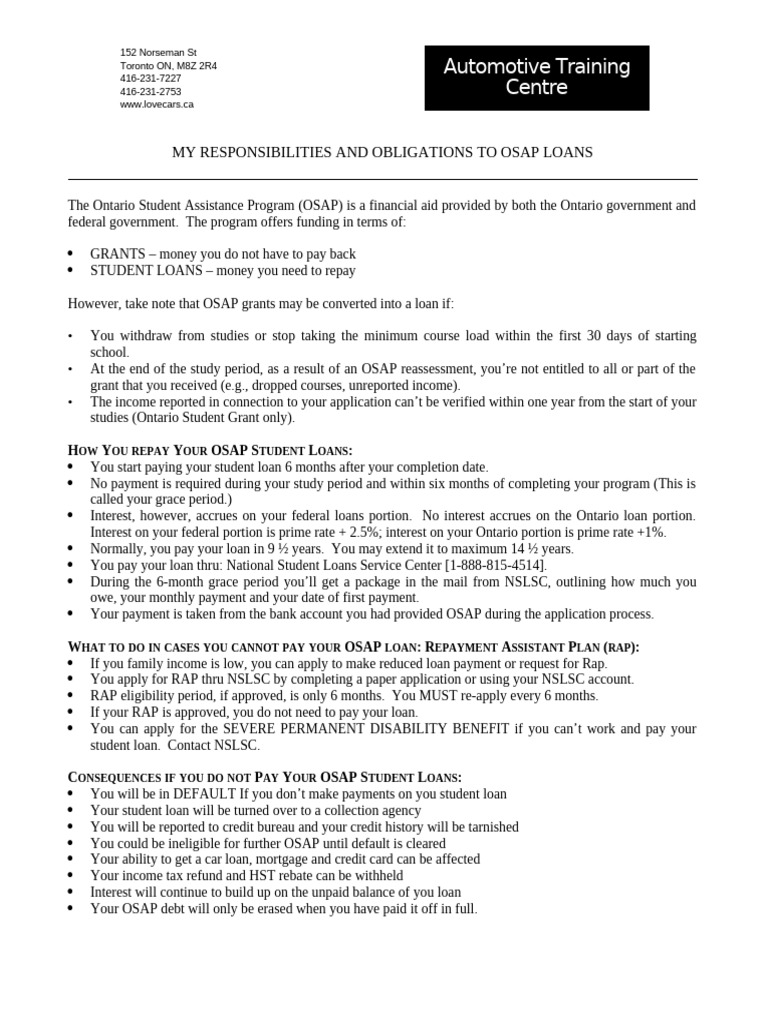 Student Responsibilities & Obligations OSAP | PDF | Loans | Student Loan