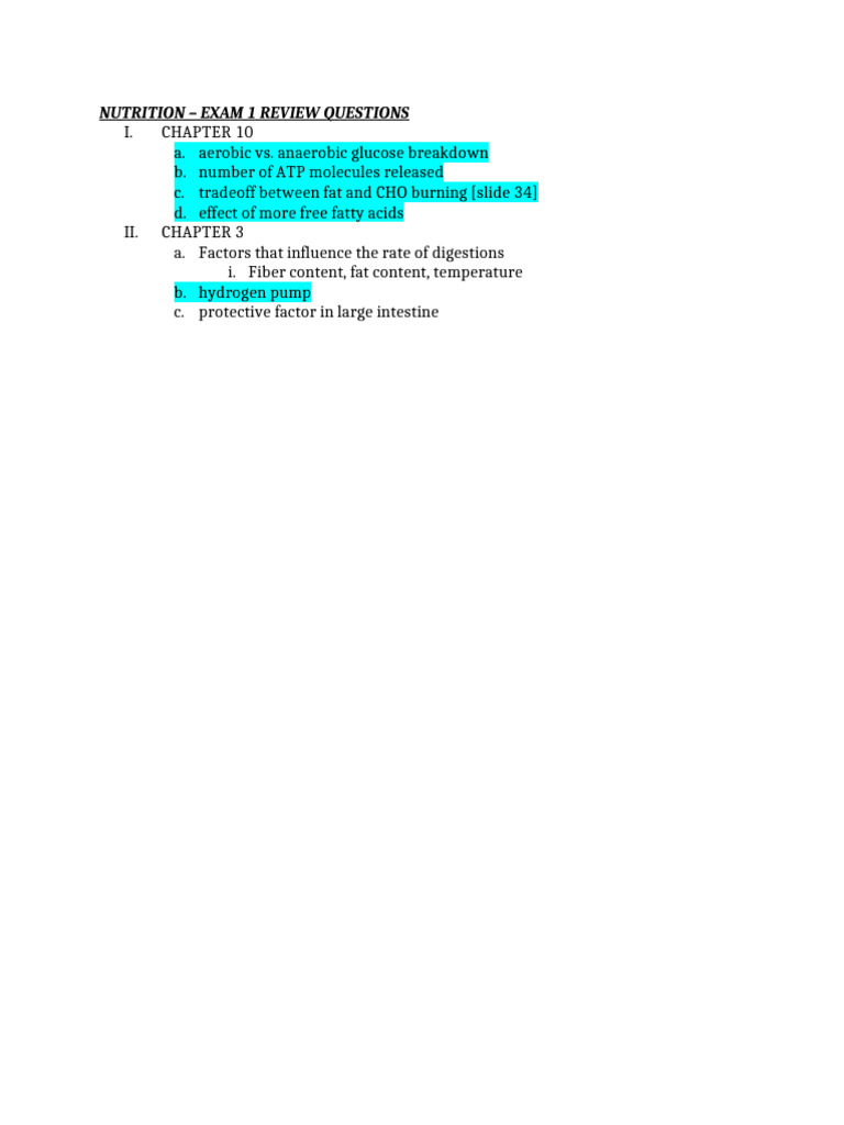 Nutrition - Exam 1 Review Questions | PDF