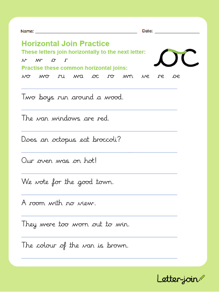 Horizontal Letter Join Practice Guide | PDF