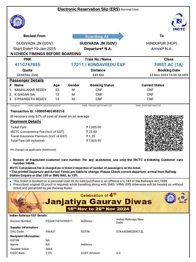 Irctc Tickets Sankarathi | PDF | Identity Document