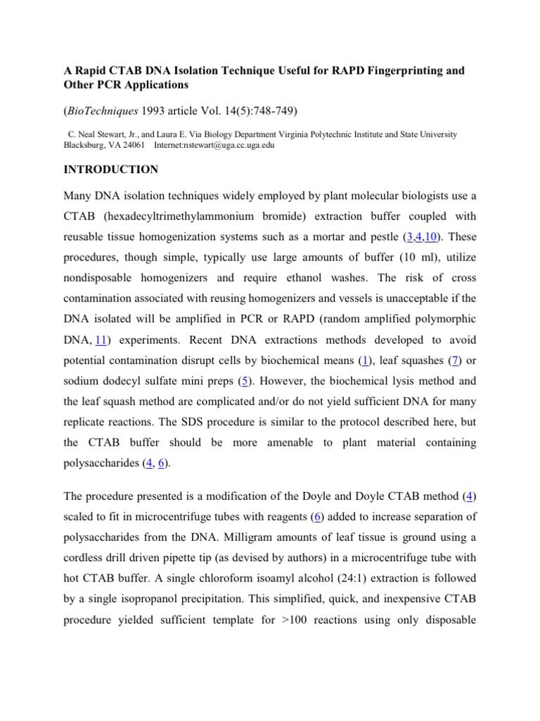 A Rapid Ctab Dna Isolation Pdf Polymerase Chain Reaction Gel