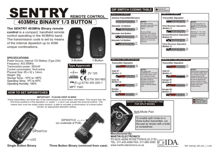 Sentry Manual 403 Bin 1 3 | PDF | Transmitter | Switch