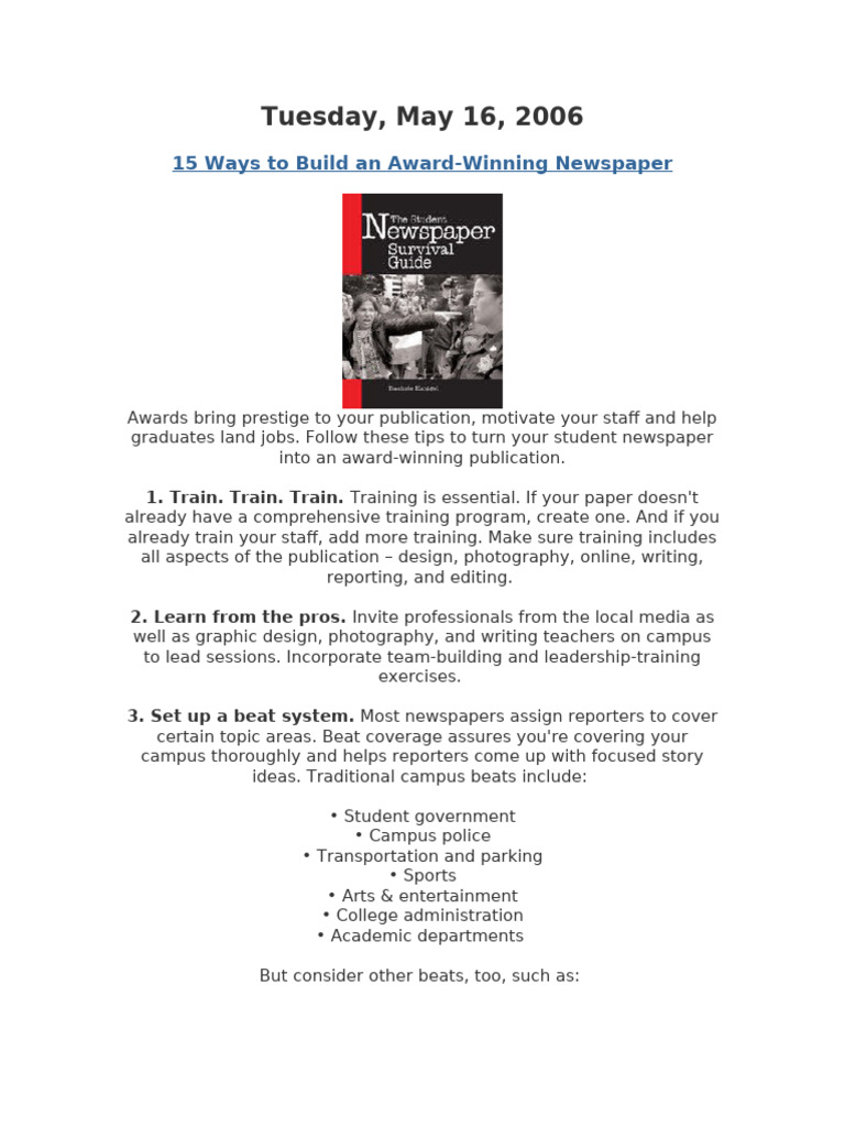 Build an Award-Winning Newspaper Tips | PDF