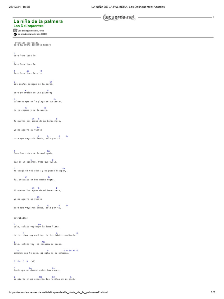 4LA NIÑA DE LA PALMERA, Los Delinquentes_ Acordes | PDF