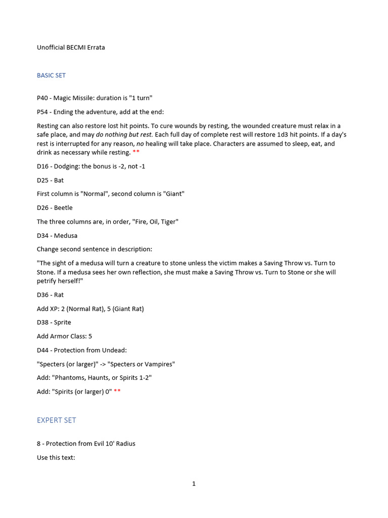 BECMI Errata 1.0 | PDF | Armour | Shield