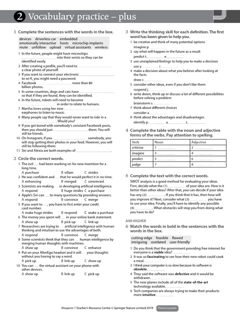PR1 U02 Vocabulary Practice Plus | PDF