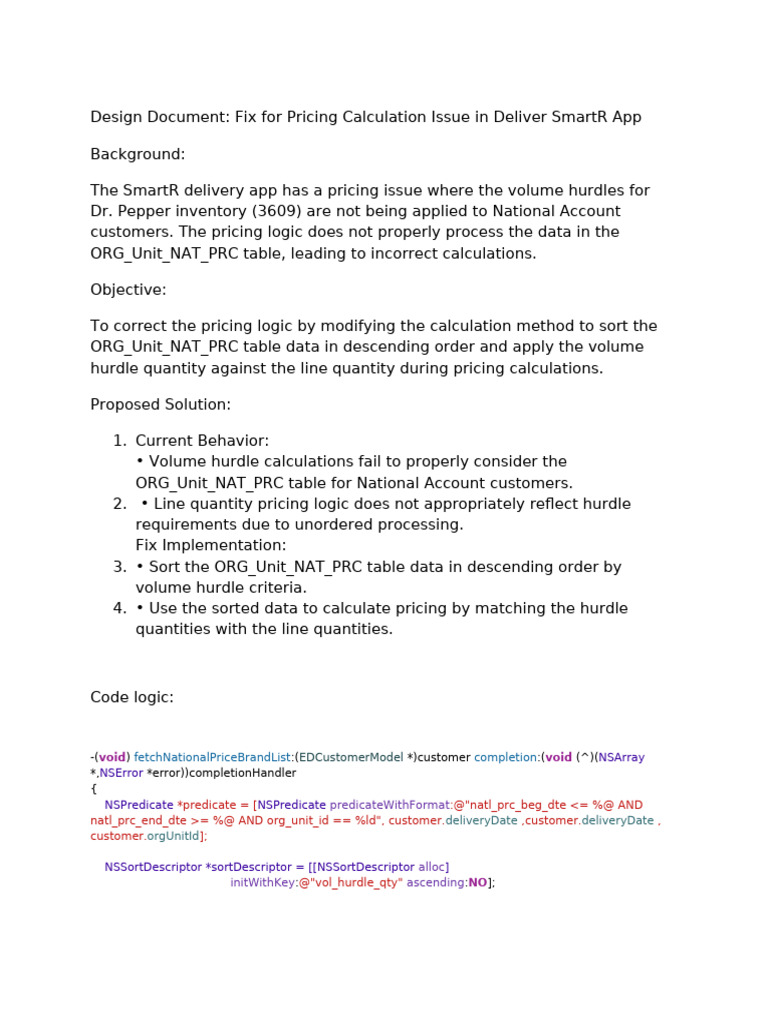 Design Document Fix For Pricing Calculation Issue in Deliver Smartr | PDF