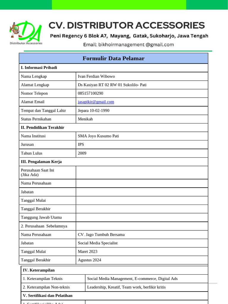 Template Data Pelamar | PDF