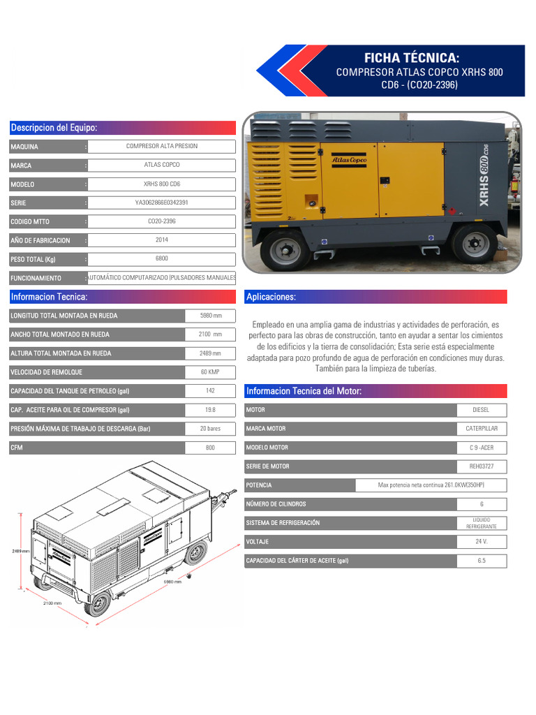 Compresor Atlas Copco XRHS 800 CD6 | PDF