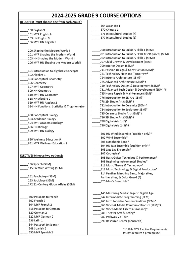 9th GR Course Options 24-25 | PDF | Performing Arts