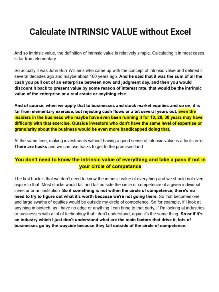 Calculate Intrinsic Value Without Excel | PDF | Stocks | Balance Sheet