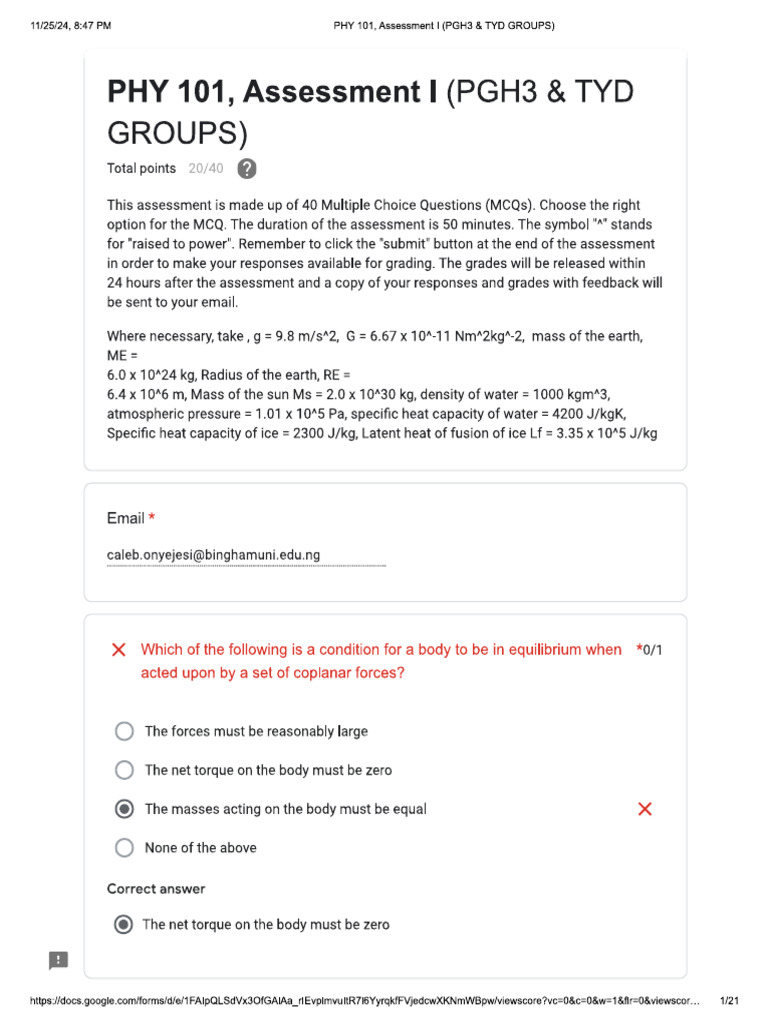 PHY 101, Assessment I | PDF