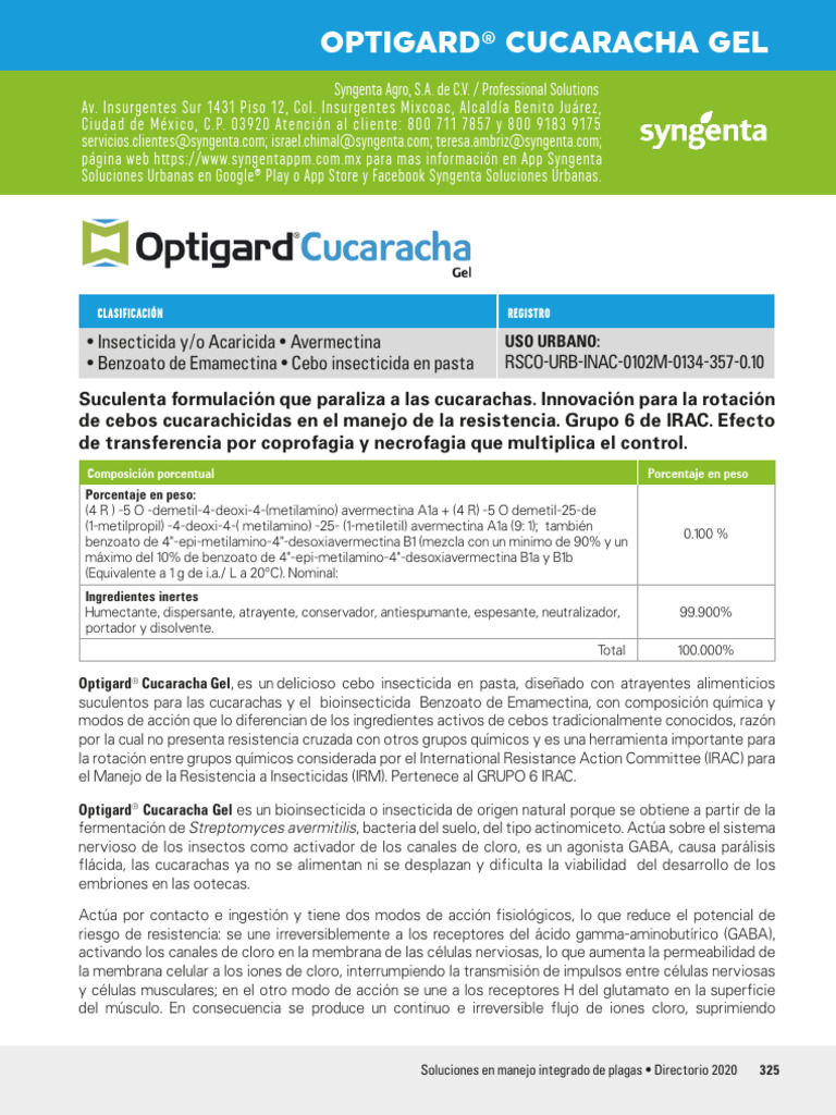 Syn027 Optigard Gel Cucarachas 30 GR F. Tecnica Act. | PDF | Canal de iones