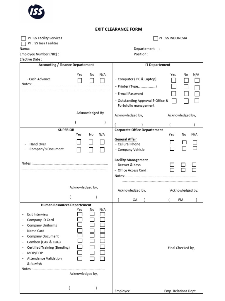 Exit Clearance Form Template | PDF | Access Control | Computing