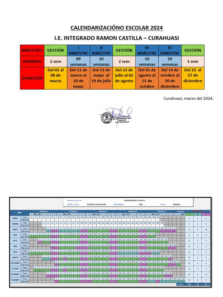 B. Calendario Escolar 2024 | PDF