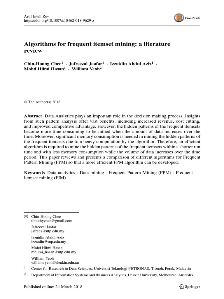 Algorithms For Frequent Itemset Mining: A Literature Review | PDF | Algorithms | Applied Mathematics