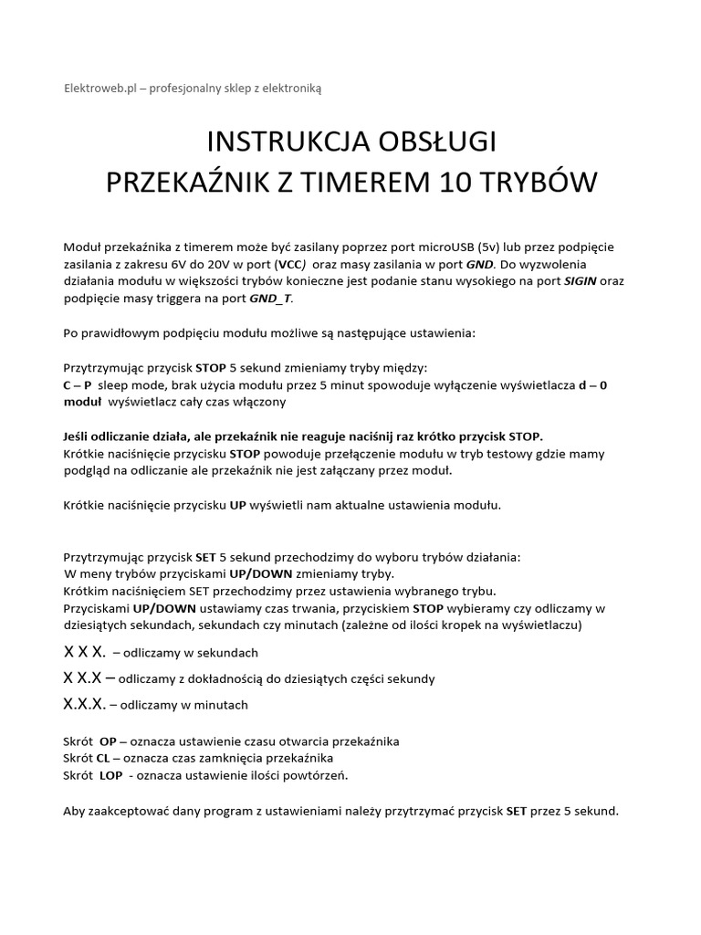 Instrukcja Obs_ugi Timer 10mode | PDF