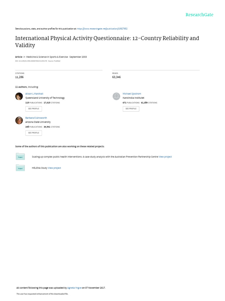 2003 - International Physical Activity | PDF | Validity (Statistics ...