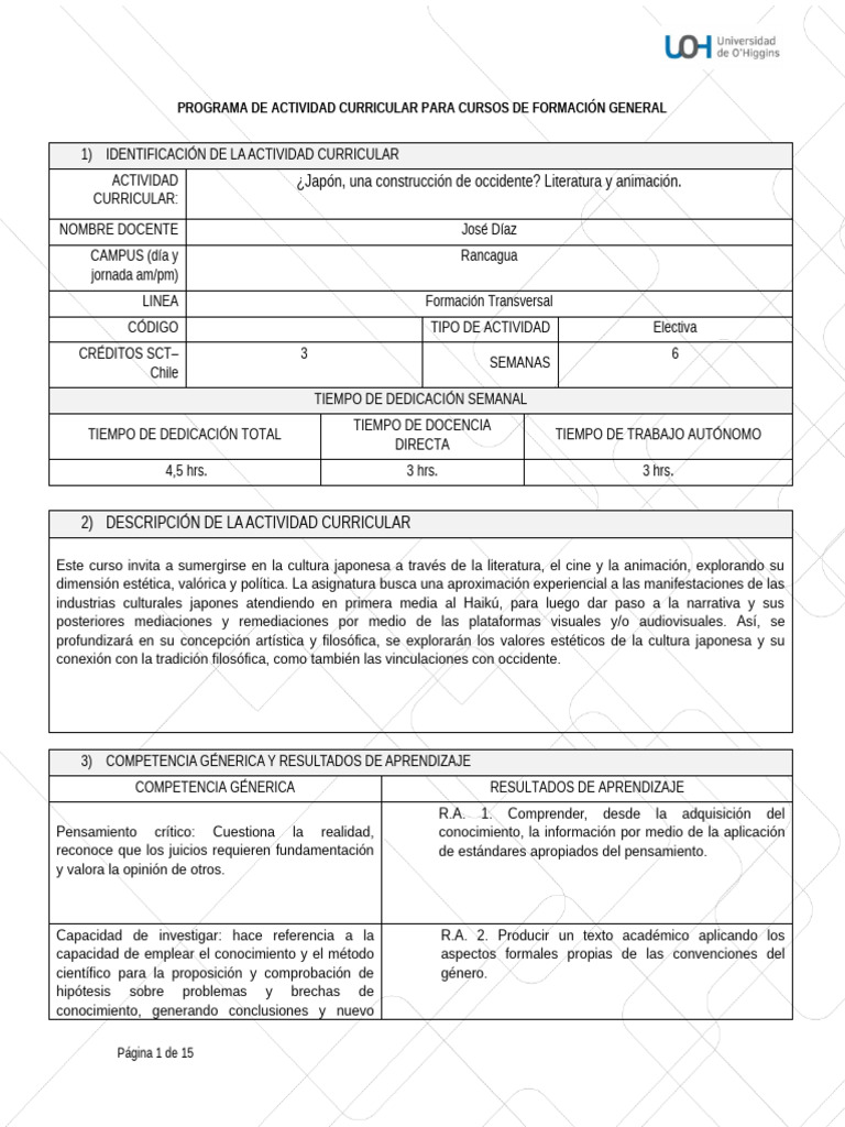 Programa CFG Jap N Una Construcci N de Occidente Literatura y Animaci N. 2024 | PDF | Evaluación ...