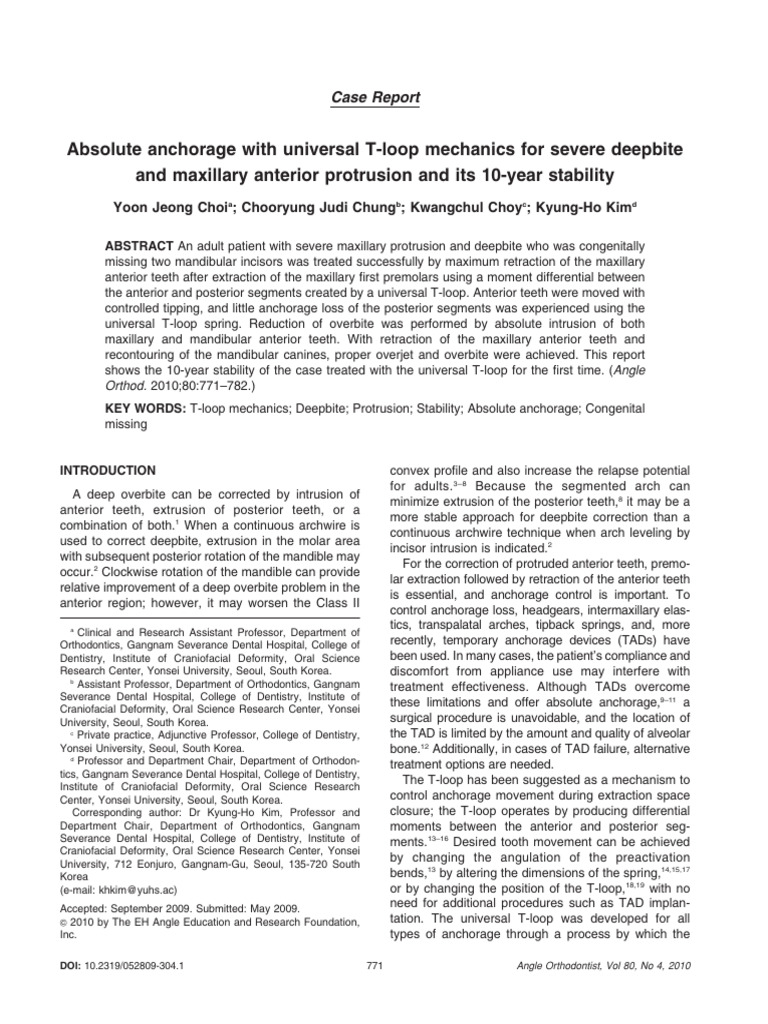 Absolute Anchorage With Universal T-Loop Mechanics For Severe Deepbite ...
