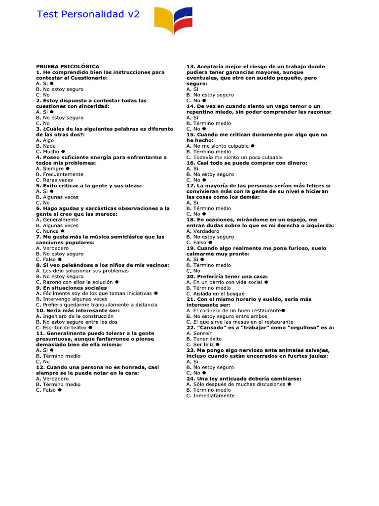 Test de Personalidad Con Respuestas | PDF