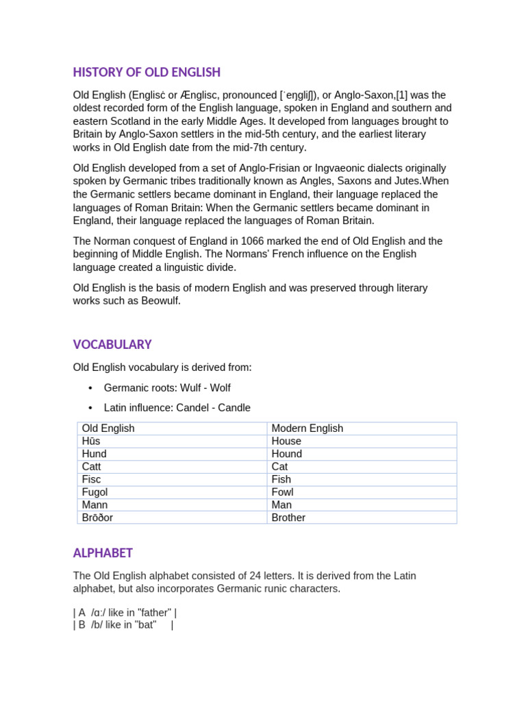 Old English: Language & Legacy | PDF | English Language | Human ...