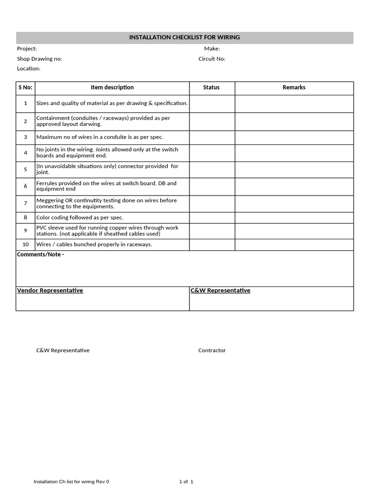 Wiring Installation Checklist Guide | PDF